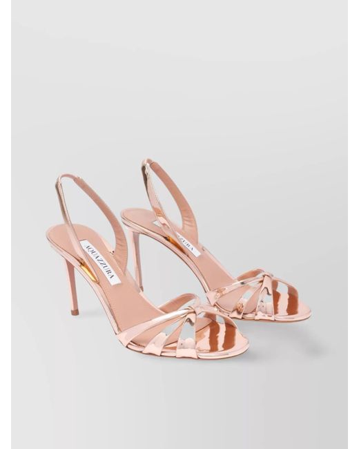Aquazzura Leather Sandals Heel Metallic Finish in Pink | Lyst