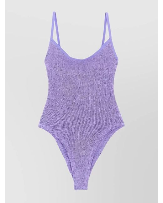 Hunza G 'Pamela' High-Cut Leg Swimsuit With Textured Fabric in Purple ...