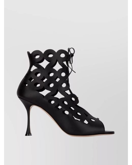 Manolo Blahnik Leather Stiletto Cut-Out Pumps in Black | Lyst