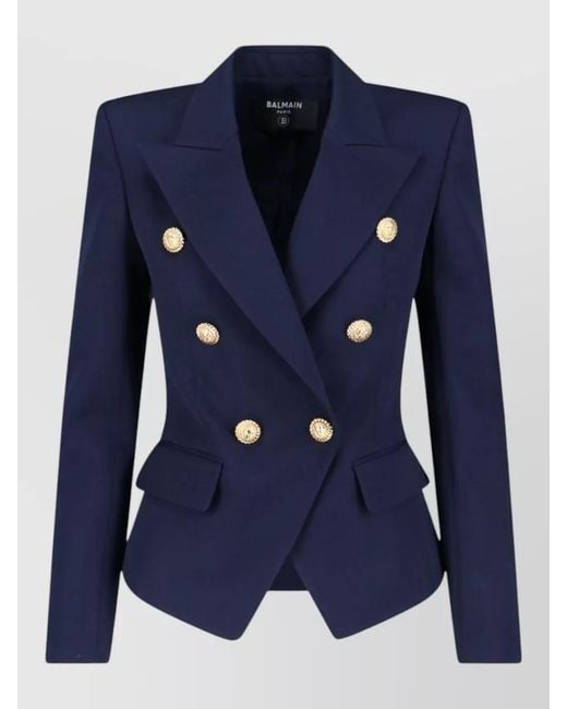 Balmain Double Breasted Blazer Peak Lapels Buttons in Blue | Lyst UK