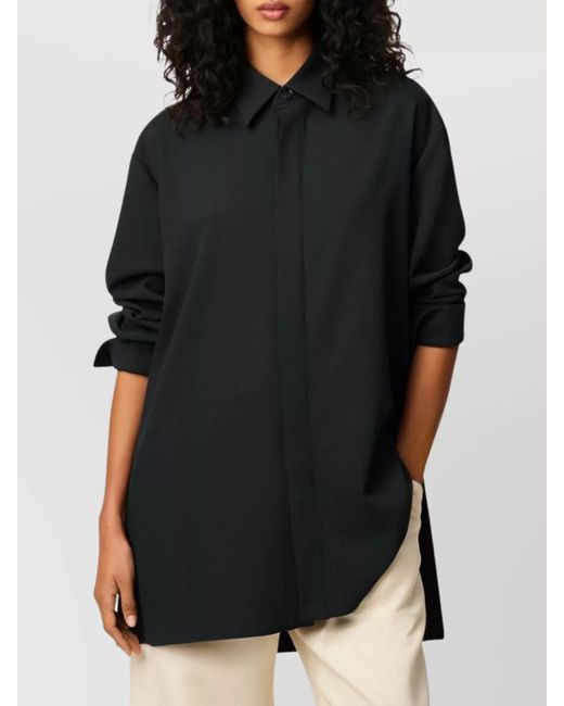 Ami Paris Wool Shirt With Curved Hem And Side Slits in Blue | Lyst UK