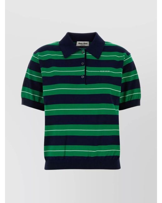 Miu Miu Embroidered Cotton Polo Shirt in Green | Lyst UK