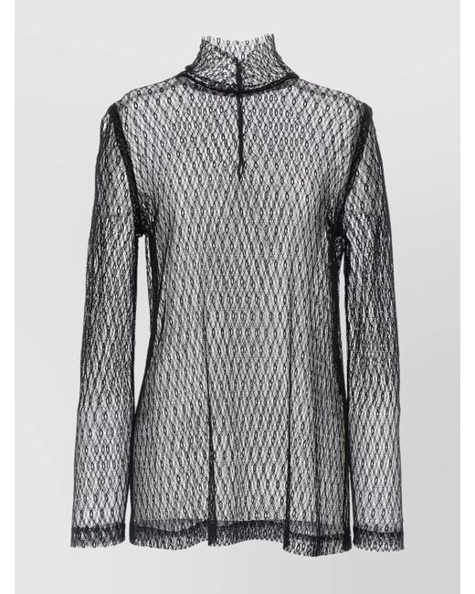 Dolce & Gabbana Lace Pattern High Neck Mesh Blouse in Black | Lyst