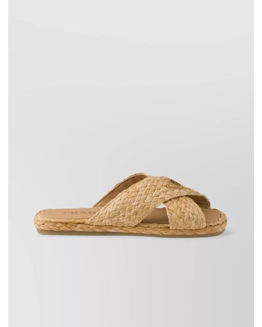 Prada Woven Criss Cross Slide Sandals in Natural | Lyst