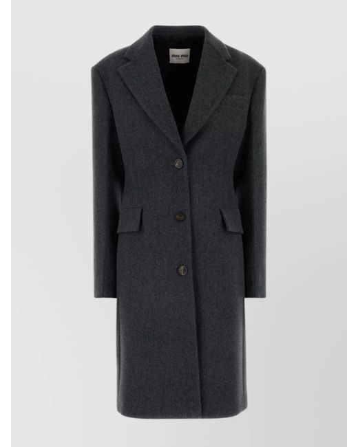 Miu Miu Wool Coat With Back Vent And Flap Pockets in Black | Lyst