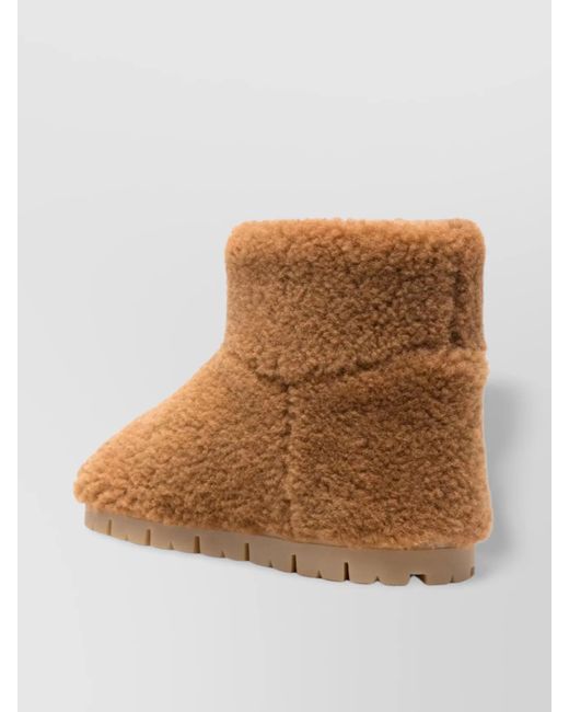 Prada Faux Fur Ankle Boots With Shearling Texture in Brown | Lyst