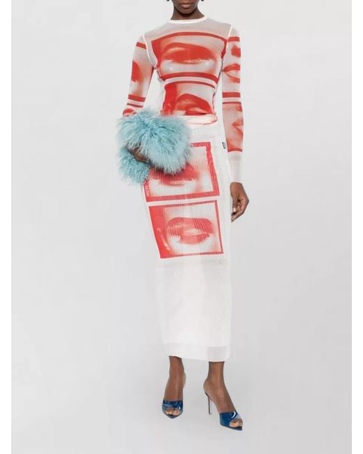 Jean Paul Gaultier Midi Skirt Sheer Silk Graphic Design in White | Lyst UK