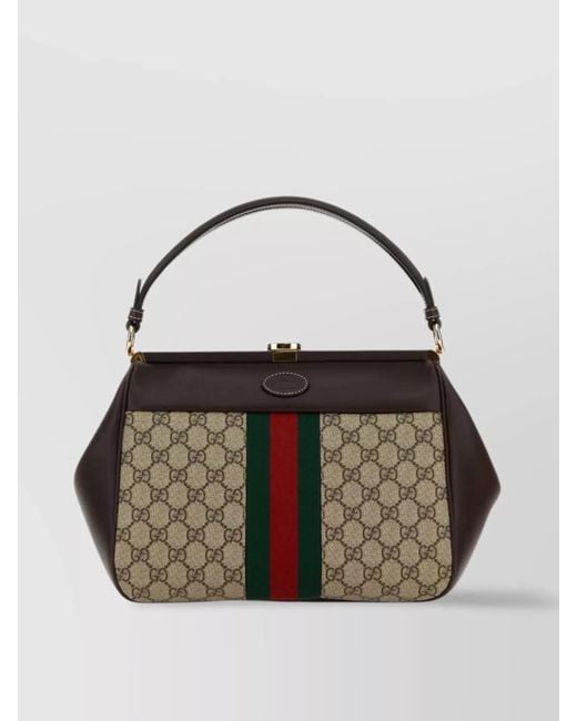 Gucci Monogrammed Fabric And Leather Shoulder Bag in Brown | Lyst