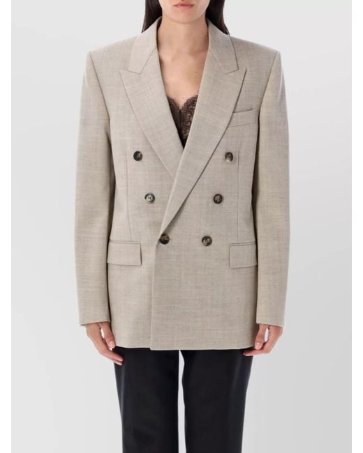 Saint Laurent Blazer Double Breasted Padded Shoulders in Natural | Lyst