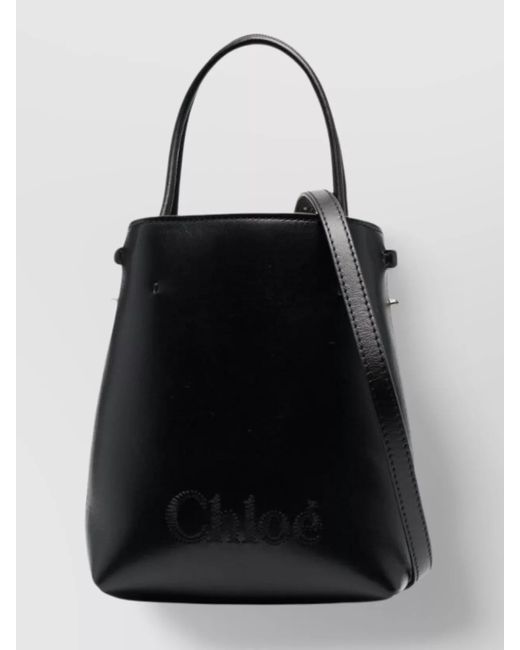Chloé Sense Leather Bucket Bag With Circular Handles in Black | Lyst