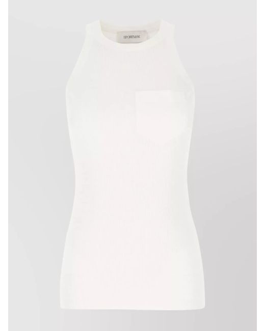 Sportmax Ribbed Texture Sleeveless Top With Chest Pocket in White | Lyst UK