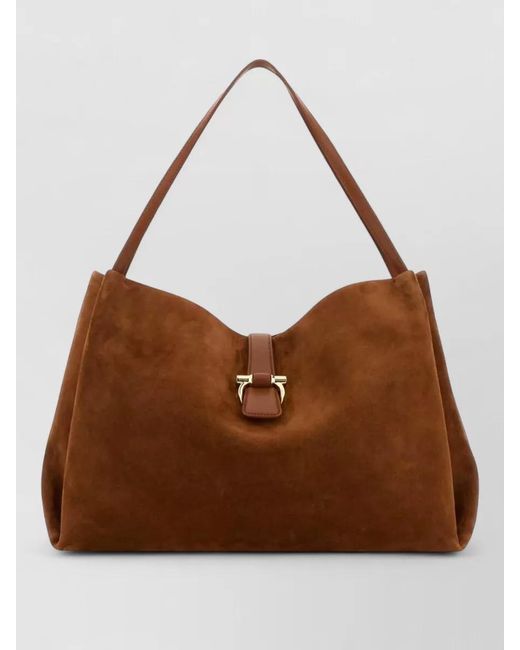 Ferragamo Medium Leather Shoulder Bag Suede Finish in Brown | Lyst