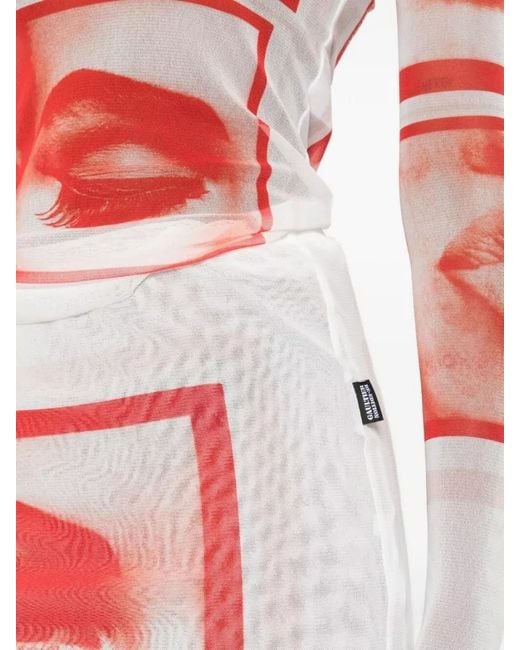 Jean Paul Gaultier Midi Skirt Sheer Silk Graphic Design in White | Lyst UK