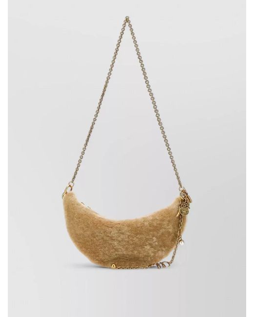 Chloé Shearling Mini Halfmoon Shoulder Bag Chain in White | Lyst UK