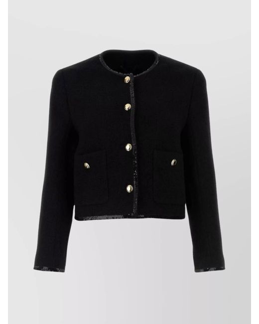 Miu Miu Tweed Blazer With Cropped Length And Buttons in Black | Lyst