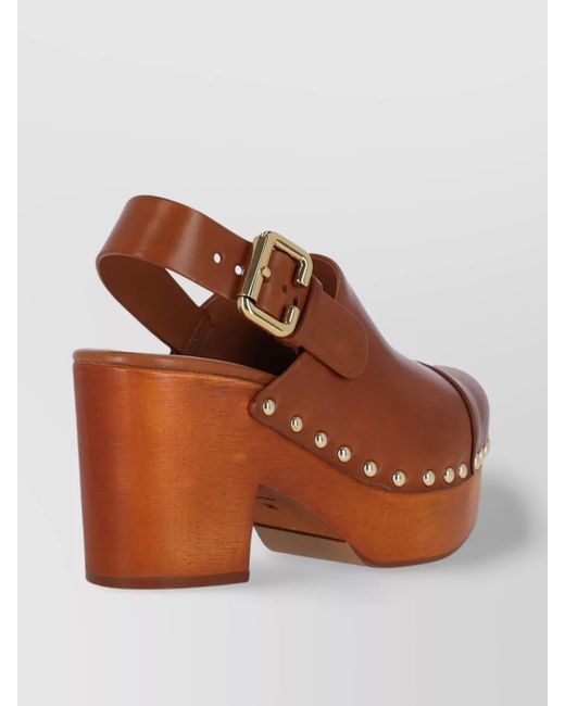 Chloé Chunky Heel Stud Embellishments Wooden Platform Pumps in Brown | Lyst