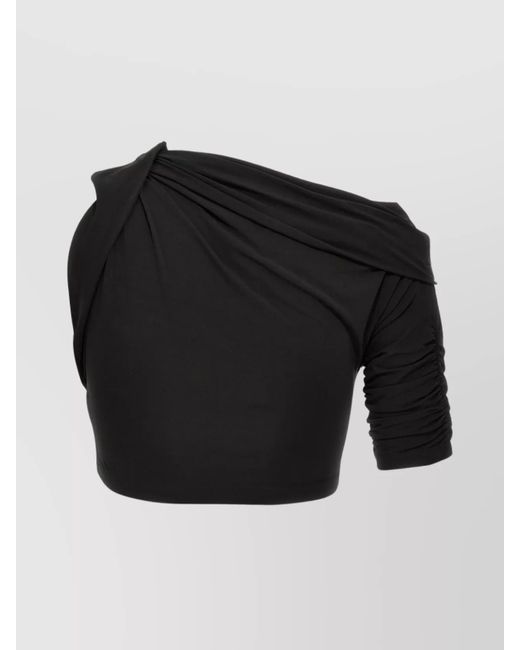 Jacquemus Draped One-Shoulder Ruched Crop Top in Black | Lyst UK