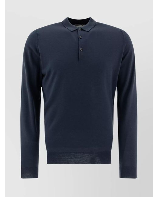 John Smedley "Belper" Polo Shirt Ribbed Cuffs in Blue for Men | Lyst