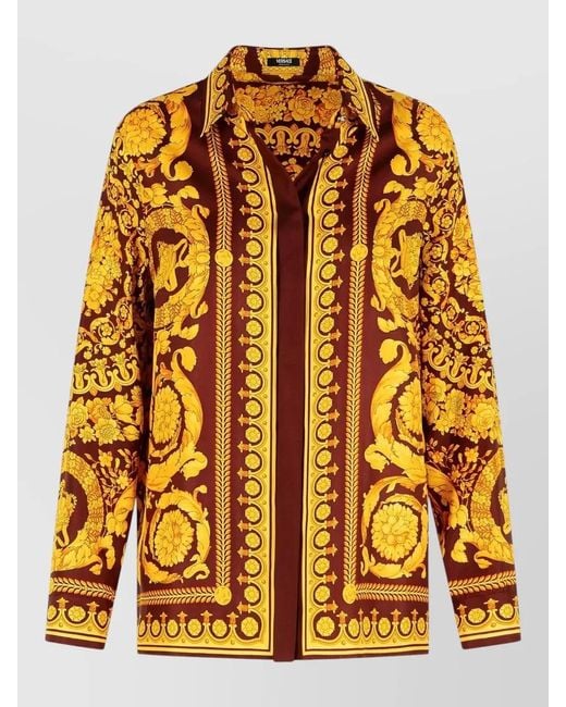 Versace Barocco Silk Shirt Pattern in Yellow | Lyst UK