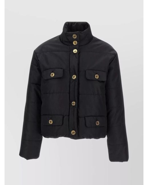 Moschino High Neck Quilted Jacket With Buttons in Black | Lyst