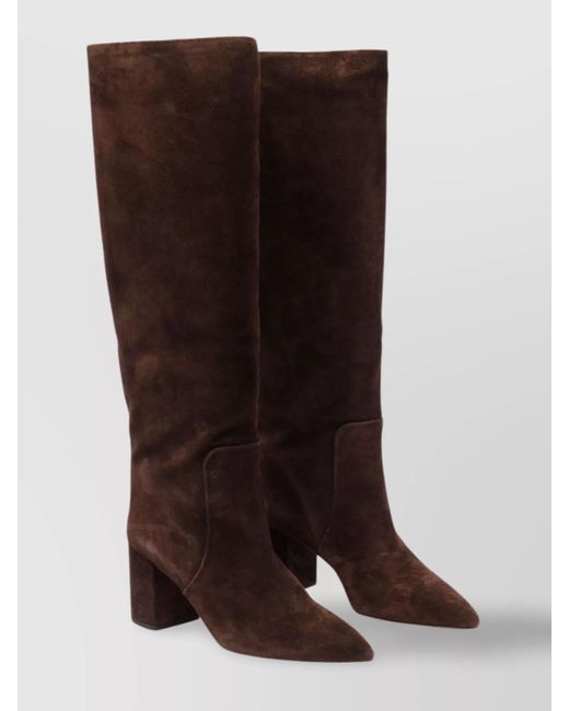 Paris Texas Block Heel Knee Length Pointed Toe Boots in Brown | Lyst UK