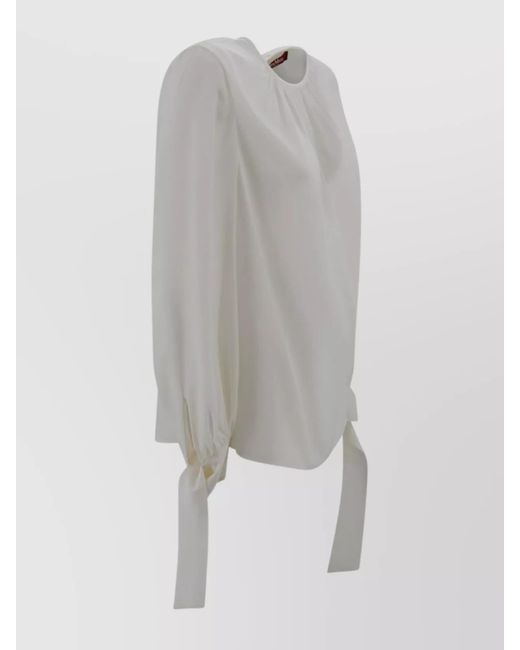Max Mara Back Keyhole Pleated Neckline Tie Detail Top in Grey | Lyst UK
