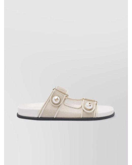 Jimmy Choo Round Toe Pearl Button Flat Sandals in White | Lyst