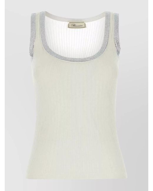 Blumarine Tank Top With Metallic Trim And Ribbed Texture in White | Lyst