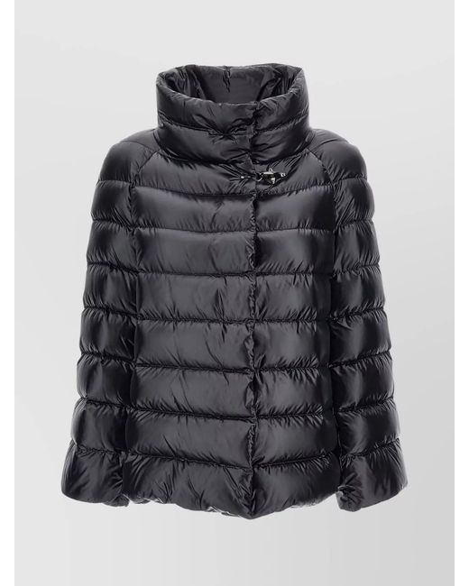 Fay High Collar Quilted Jacket With Shiny Finish in Black | Lyst UK