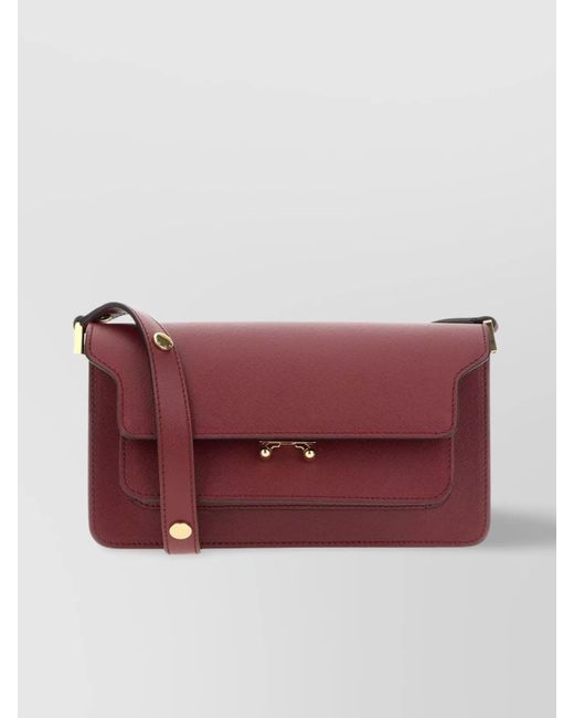 Marni Pebble Leather Shoulder Bag With Adjustable Handle in Red | Lyst