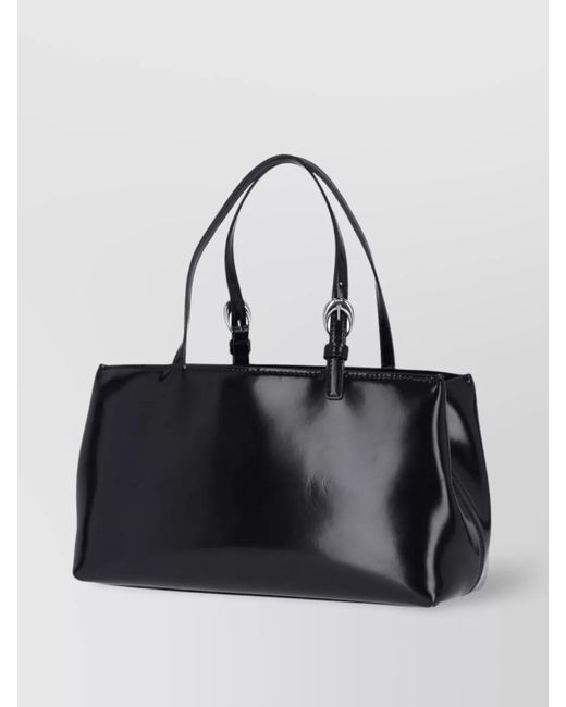 STAUD Glossy Metal Rectangular Double Handles Bag in Black | Lyst