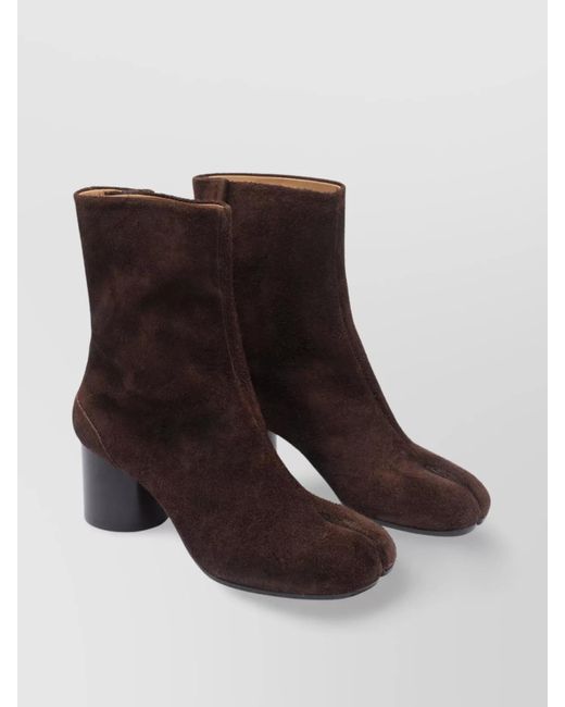 Maison Margiela Suede Block Heel Ankle Boots in Brown | Lyst