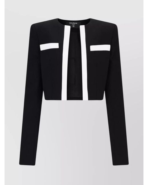 Balmain Panel Cropped Jacket Buttons Sleeves in Black | Lyst UK