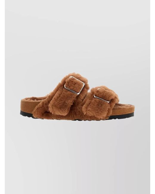 Birkenstock Soft Faux Fur Flat Sandals in Brown | Lyst