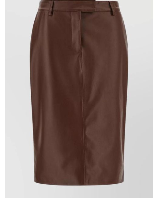 GIUSEPPE DI MORABITO Stylish Leather Skirt Featuring Back Slit in Brown ...
