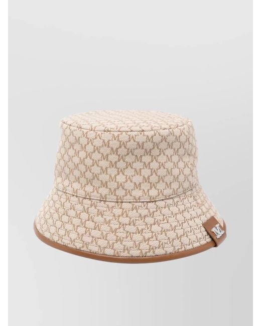 Max Mara Logo Jacquard Bucket Hat With Houndstooth Trim in Natural | Lyst