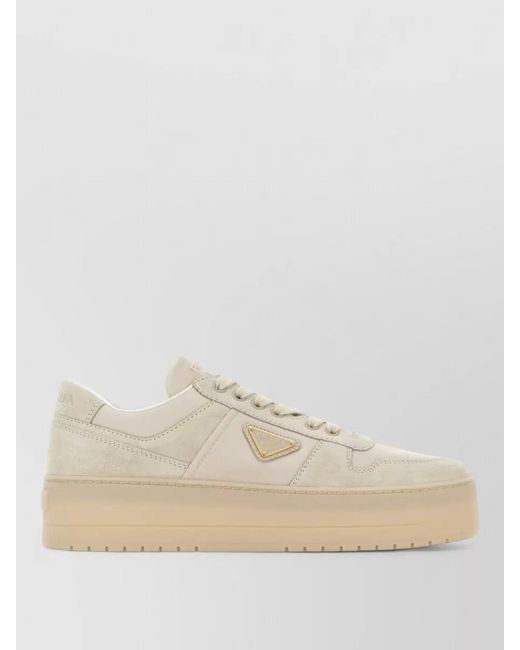 Prada Fabric And Suede Downtown Bold Sneakers in Natural | Lyst UK