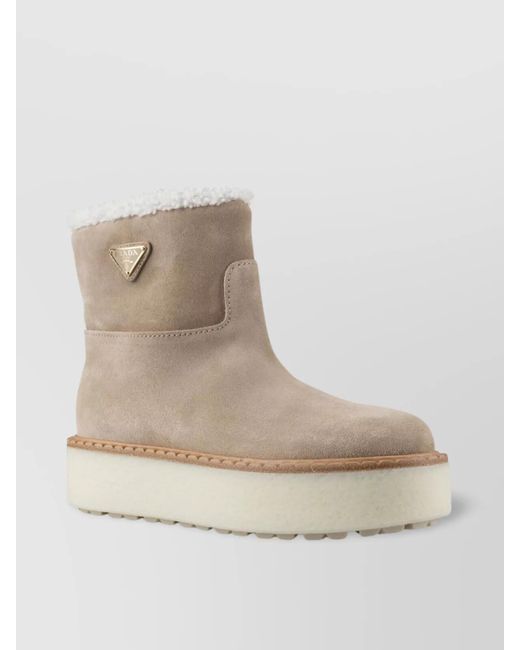 Prada Shearling Lined Platform Sole Boots in Natural | Lyst