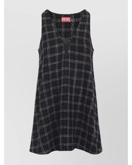 DIESEL Mini Dress Checked Pattern Sleeveless V-Neckline in Black | Lyst UK