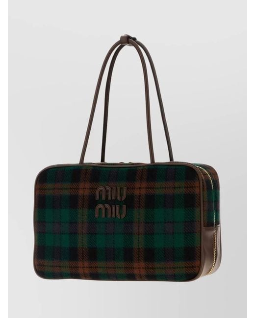 Miu Miu Rectangular Plaid Shoulder Bag With Dual Handles in Black | Lyst UK
