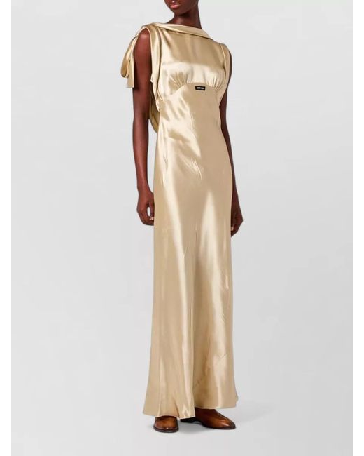 Miu Miu Satin Floor Length Dress With Open Back in Natural | Lyst UK