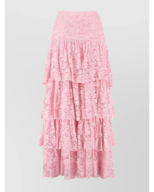 LoveShackFancy Lace Tiered Ruffled Skirt in Pink | Lyst