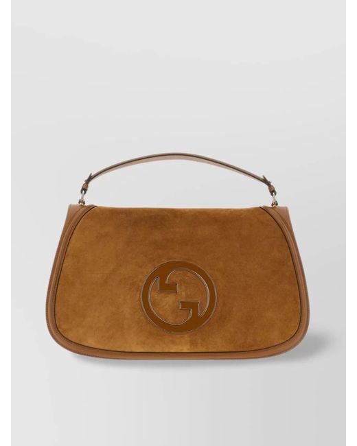 Gucci Large Structured Suede Handbag With Top Handle in Brown | Lyst