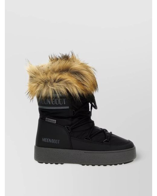 Moon Boot Low-Top Boots With Faux Fur Trim in Black | Lyst