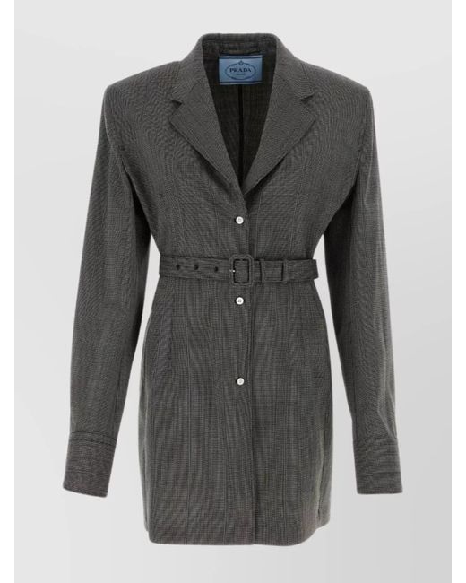 Prada Wool Blazer With Belted Waist And Structured Shoulders in Black ...