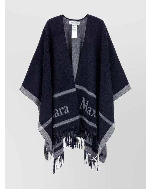 Max Mara Fringed Open Front Cape With Two-Tone Design in Blue | Lyst