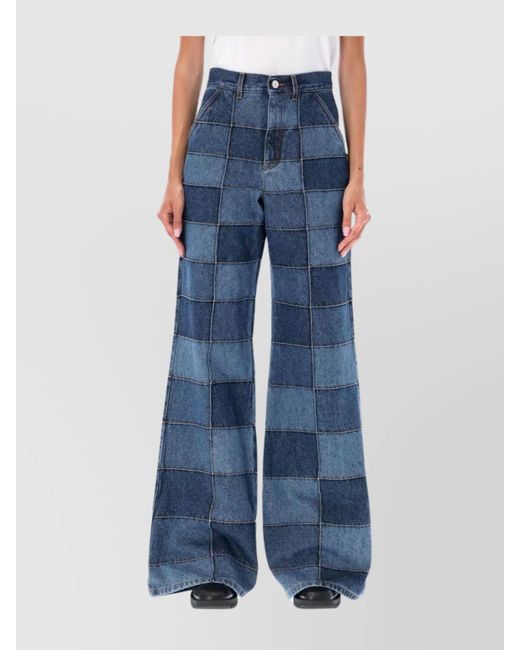 Chloé High-Rise Patchwork Wide-Leg Denim Trousers in Blue | Lyst