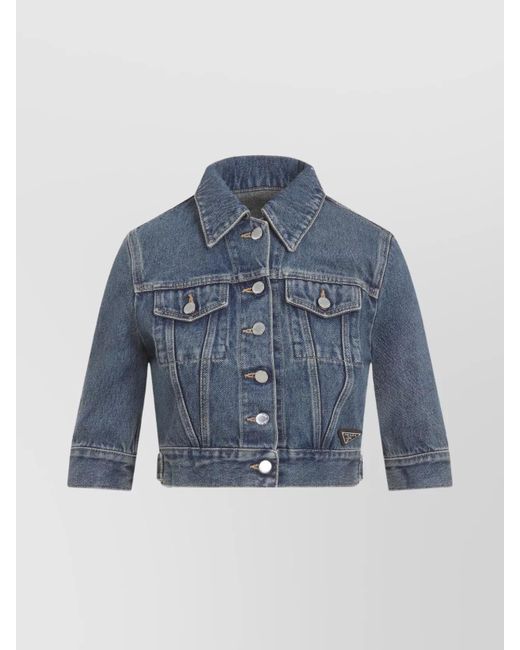 Prada Denim Cropped Mini Jacket in Blue | Lyst