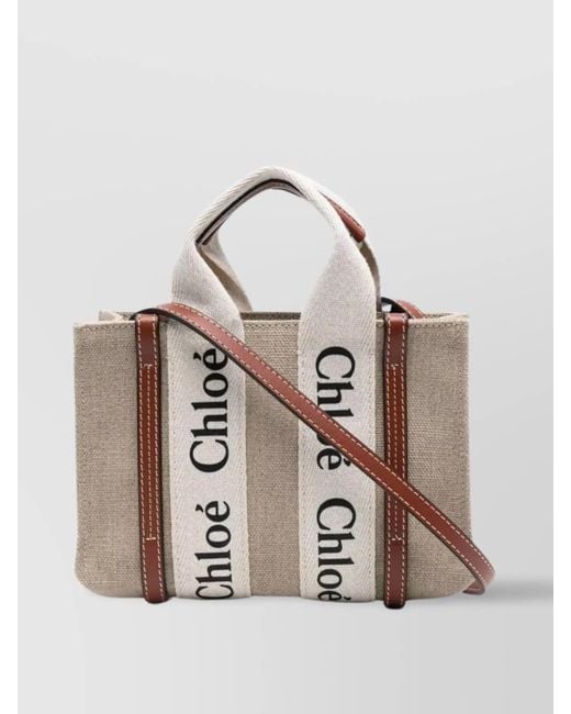 Chloé Woody Linen Mini Tote Adjustable Straps in White | Lyst