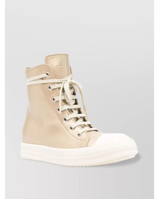Rick Owens Leather High-Top Sneakers Eyelet Detailing in Natural | Lyst
